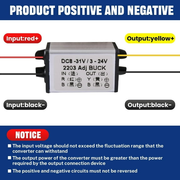 JUNCHI-DC Voltage Reducer Converter, 8-31V Step Down to 3-24V 3A ...
