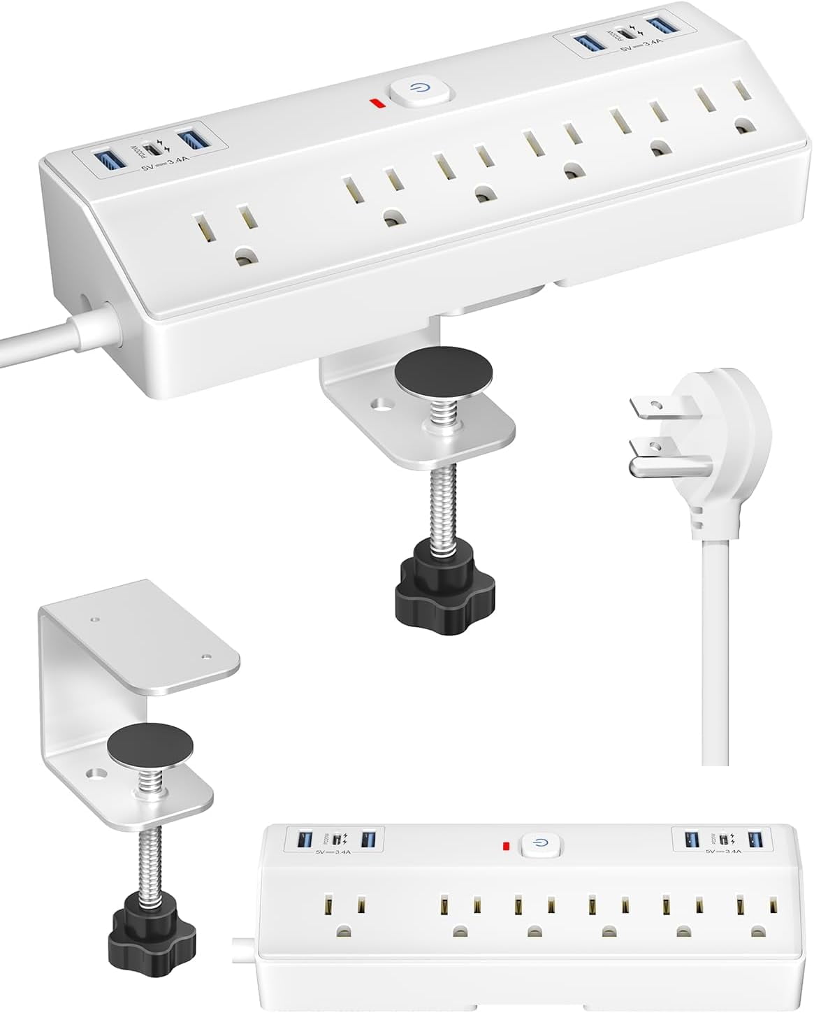 JUNCHI-Desk Clamp Power Strip, 40W Fast Charging Station, Desktop Mount ...