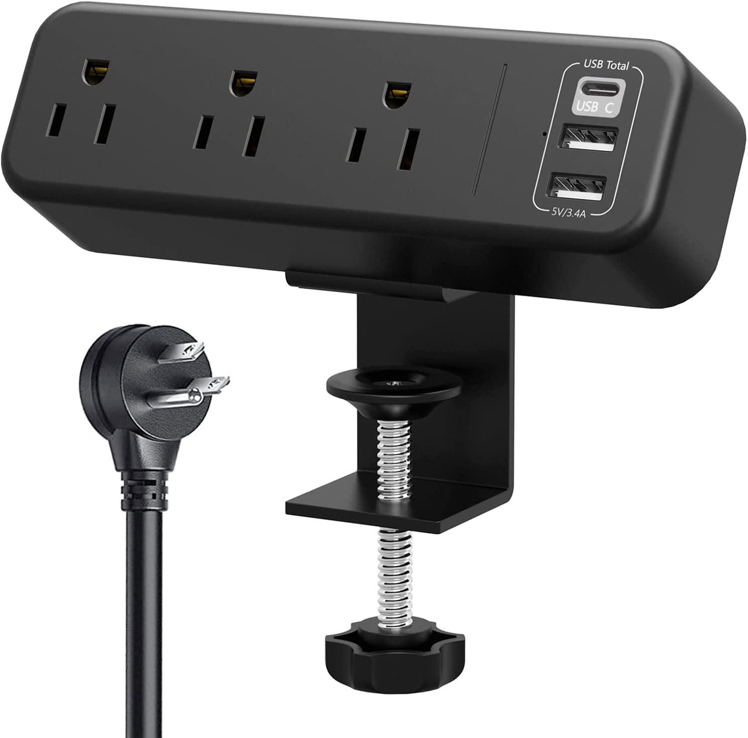 JUNCHI-Desk Clamp Power Strip with USB C, 3 Outlet Desktop Mount Power ...