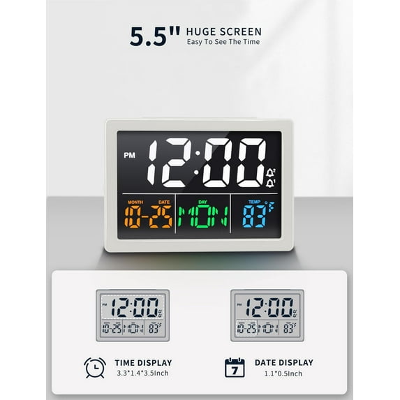 JUNCHI-Digital Alarm Clock, with 5.5" Large LED Time Display ...