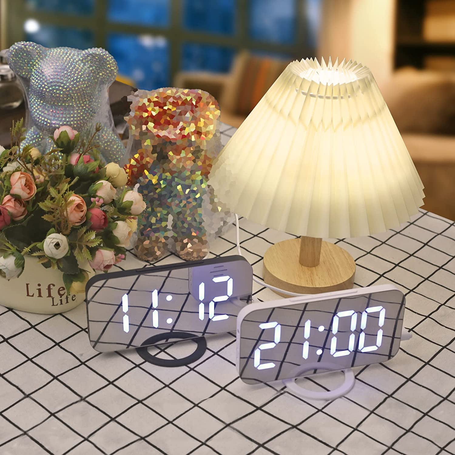 JUNCHI-Digital Alarm Clock, Large Mirrored LED Display, with USB ...