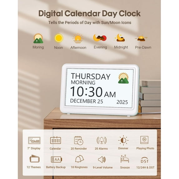 JUNCHI-Digital Clock with Date and Week for Seniors, Alzheimer's ...