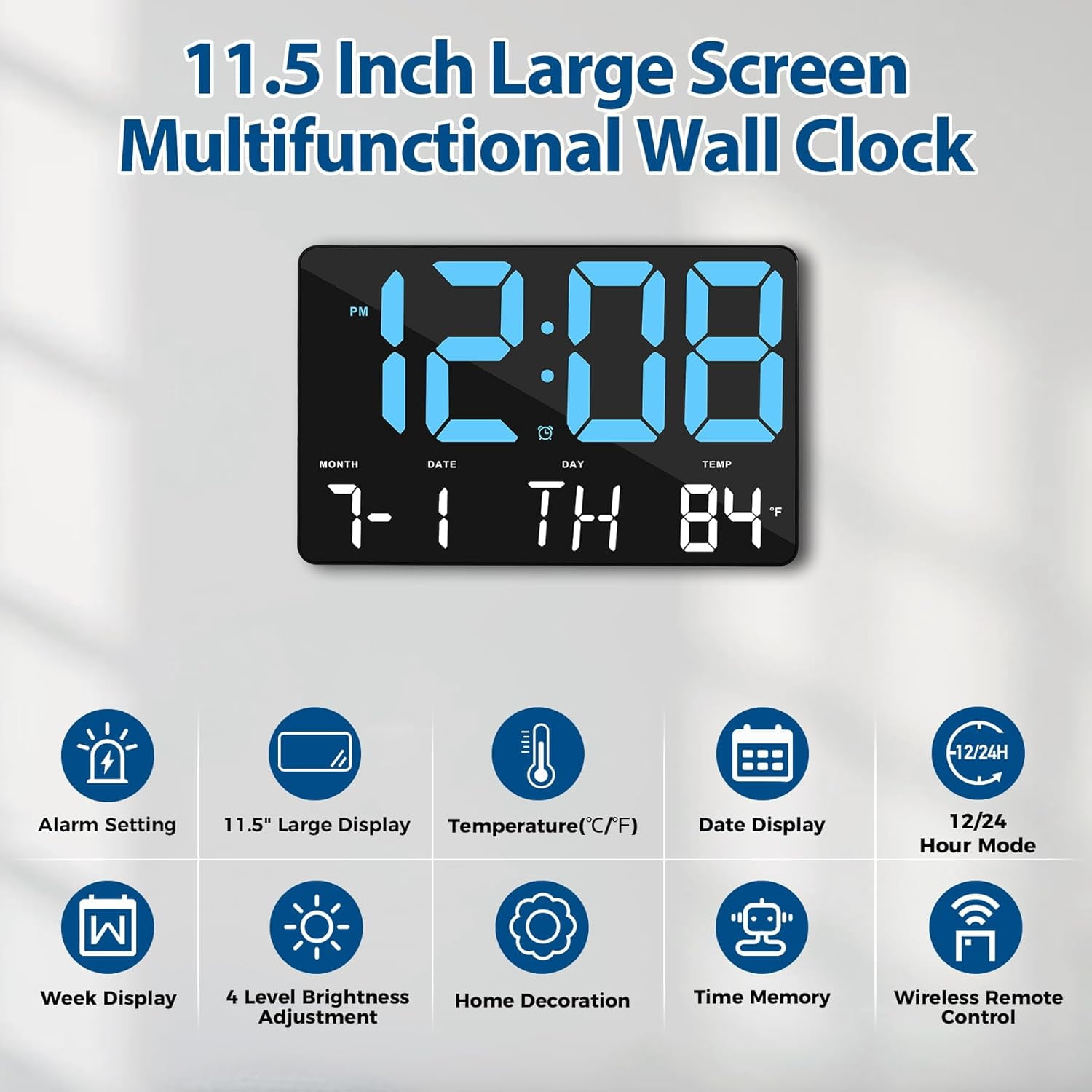 JUNCHI-Digital Clock Large Display,11.5"Digital Wall Alarm Clock with ...