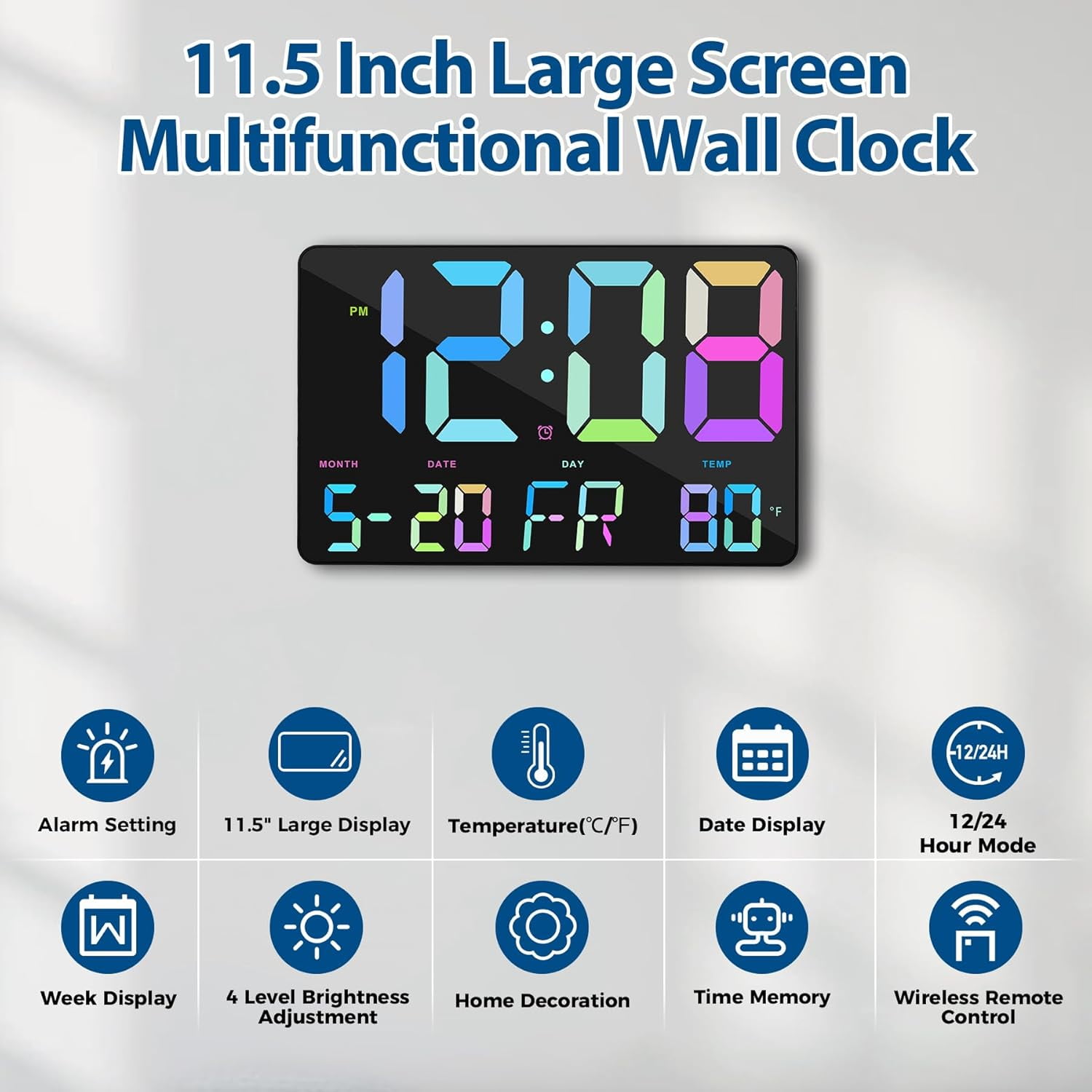 JUNCHI-Digital Clock Large Display,11.5"Digital Wall Alarm Clock with ...
