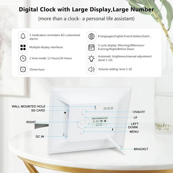 JUNCHI-Digital Day Calendar Clock Extra Large Time Date and Day of The ...