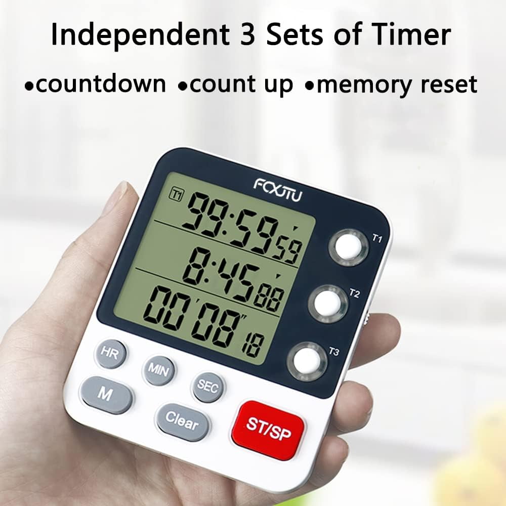 JUNCHI-Digital Dual Kitchen Timer, 3-Channel Magnetic Countdown ...