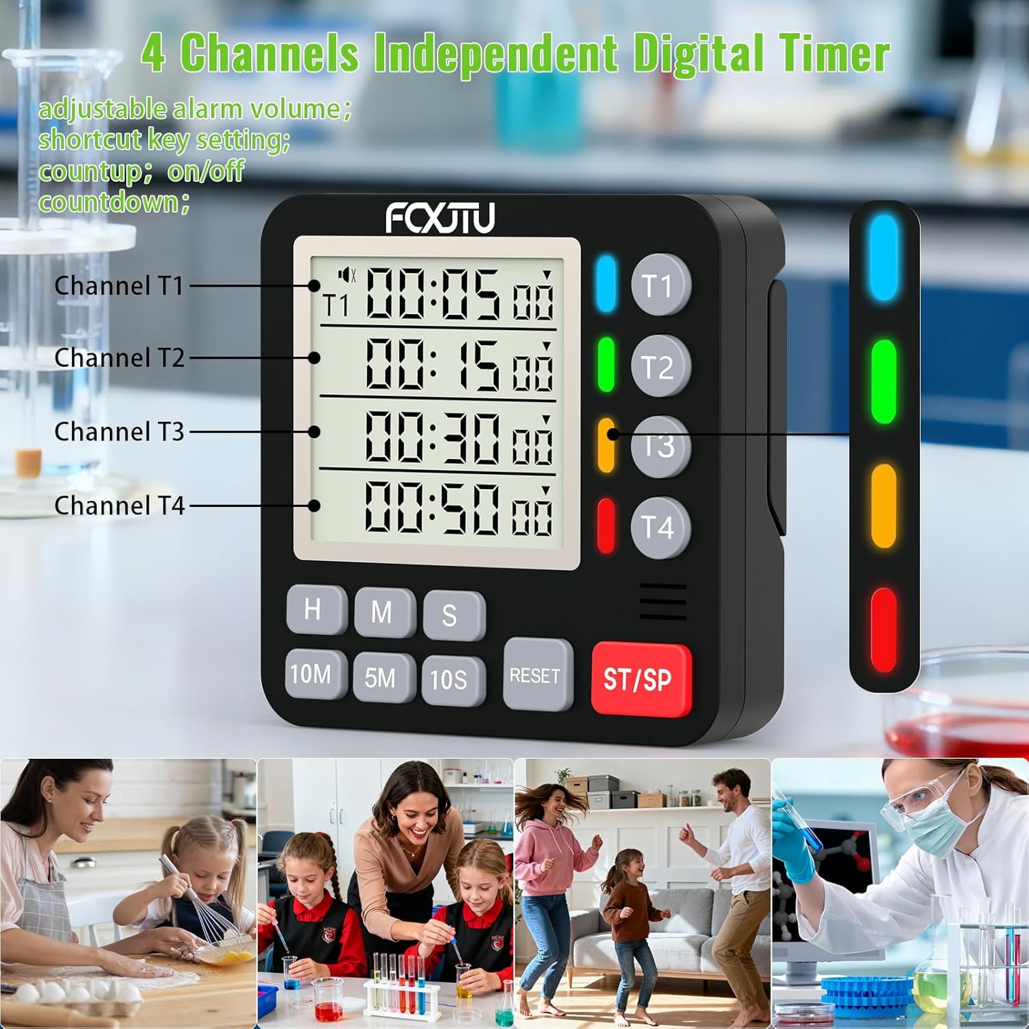 JUNCHI-Digital Dual Kitchen Timer, 4-Channel Magnetic Countdown Timer ...