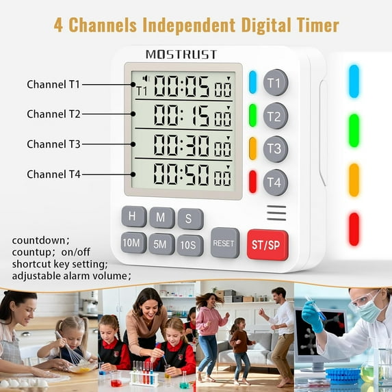 JUNCHI-Digital Dual Kitchen Timer, 4 Channels Independent Countdown ...