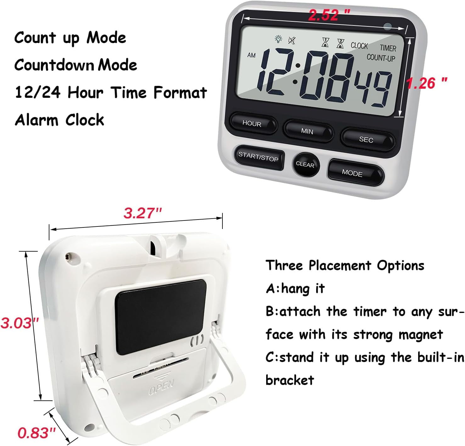 JUNCHI-Digital Dual Kitchen Timer with Strong Magnet,24-Hour Countdown & Stopwatch,Loud Alarm,12 ...