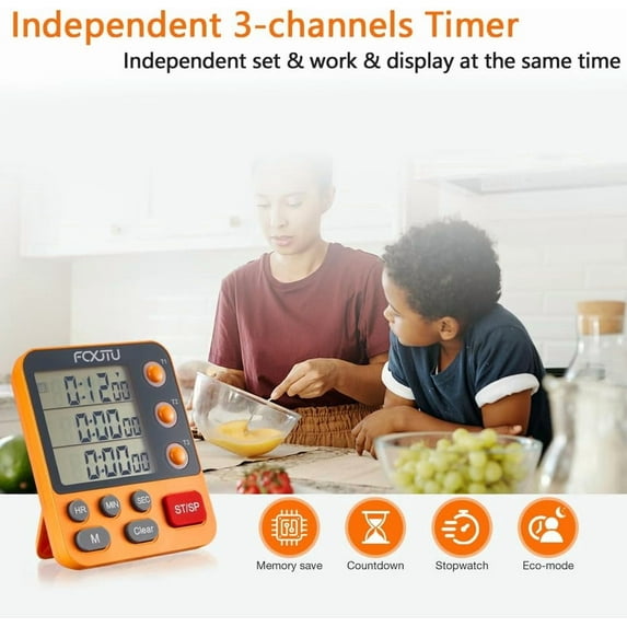 JUNCHI-Digital Dual Triple Kitchen Timer, 3-Channel Magnetic Countdown ...