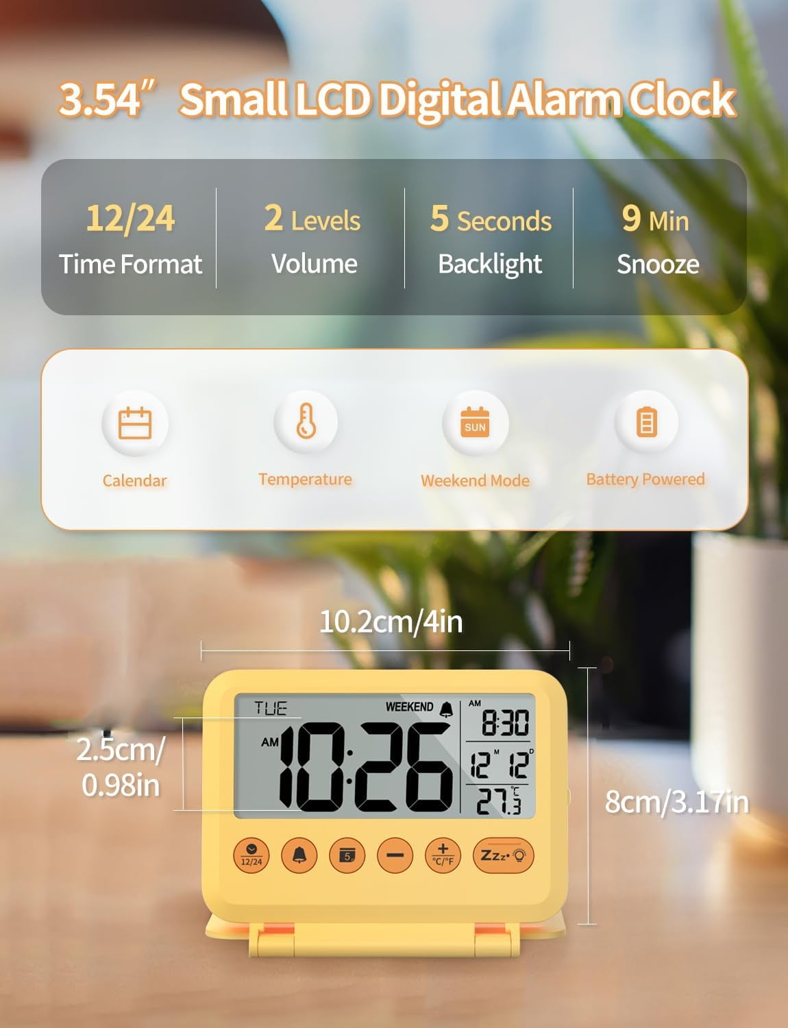 JUNCHI-Digital Travel Alarm Clock - 3.54 inch LCD Display, 9-Minute ...
