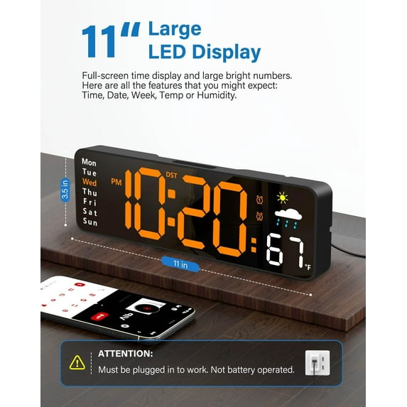 JUNCHI-Digital Wall Clock, Digital Clock Large Display with Remote ...