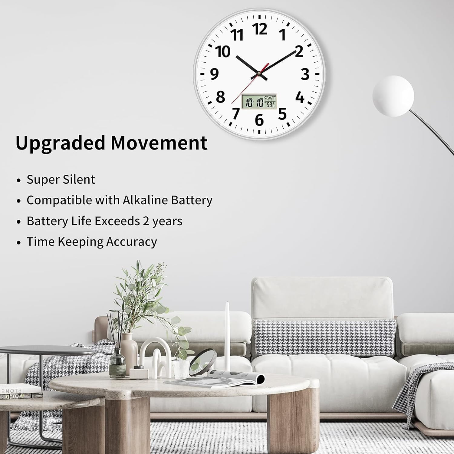 JUNCHI-Digital Wall Clock with Time, Day of Week and Temperature ...