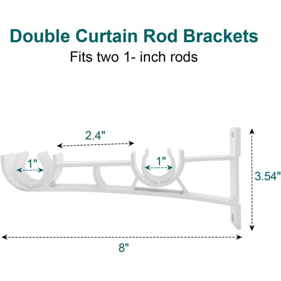 JUNCHI-Double Curtain Rod Bracket, Heavy Duty Curtain Rod Holders White ...