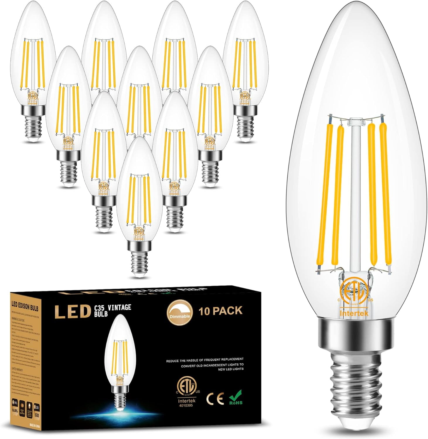 JUNCHI-E12 LED Bulb Dimmable 3000K Soft White, LED Candelabra Bulbs ...