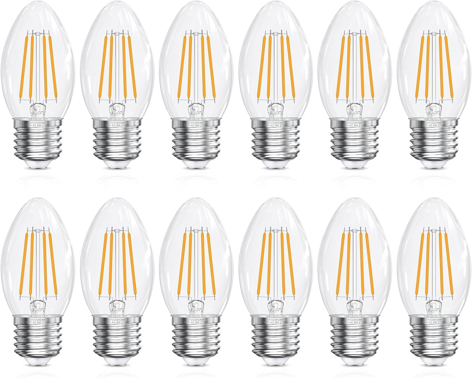 JUNCHI-E26 Base LED Candelabra Light Bulbs 2700K Soft White, 6W, 60 ...