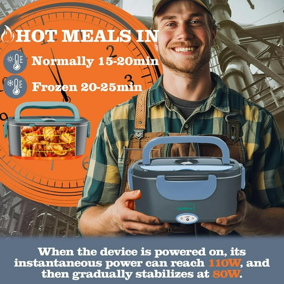 JUNCHI-Electric Heated Lunch Box for Adults - 80W Fast Heating, 1.5L ...