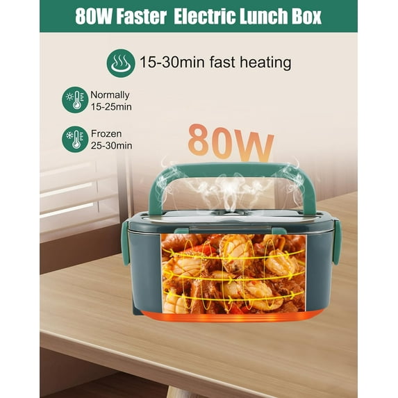 JUNCHI-Electric Lunch Box for Adults, 80W Heated Lunch Box with Dual 1 ...