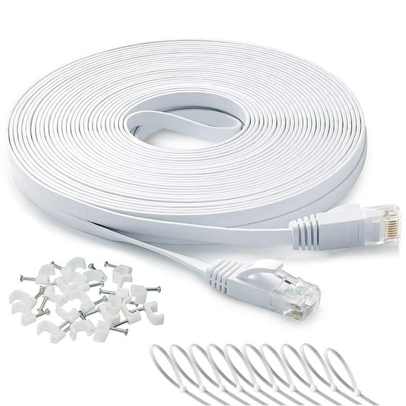 JUNCHI-Ethernet Cable 100 ft, Cat 6 Flat Cable Slim Long Cat6 High ...
