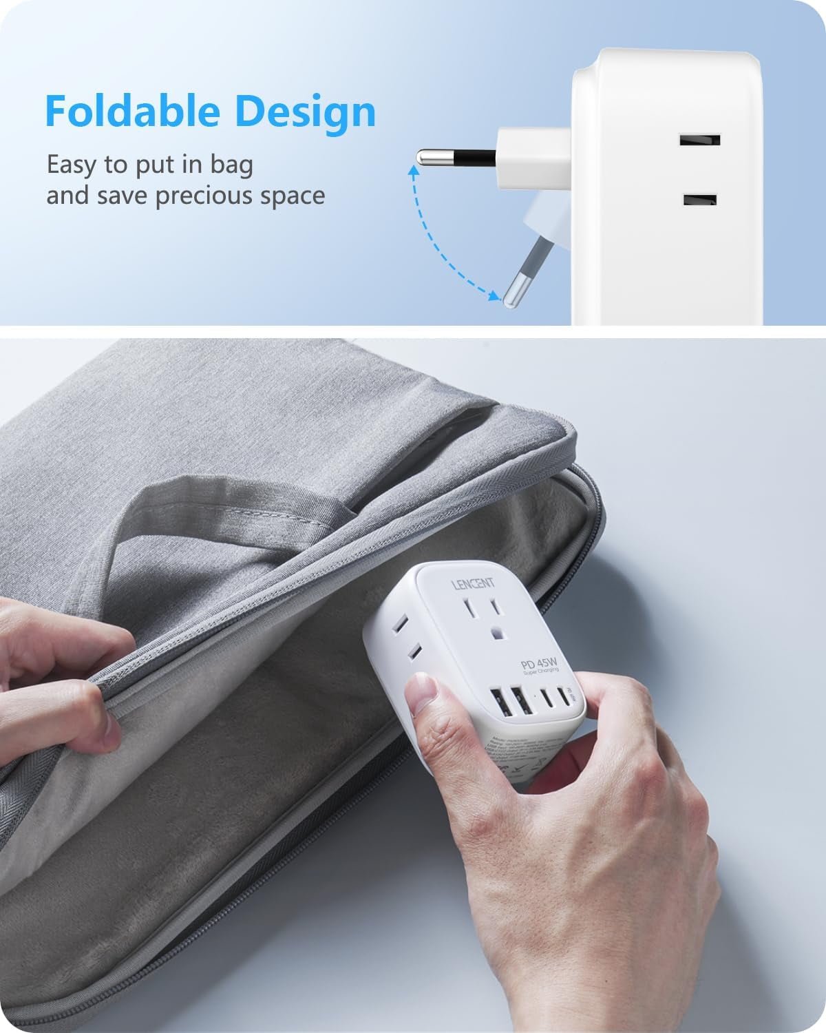 JUNCHI-European Travel Plug Adapter, PD 45W Type C Foldable Power Plug ...