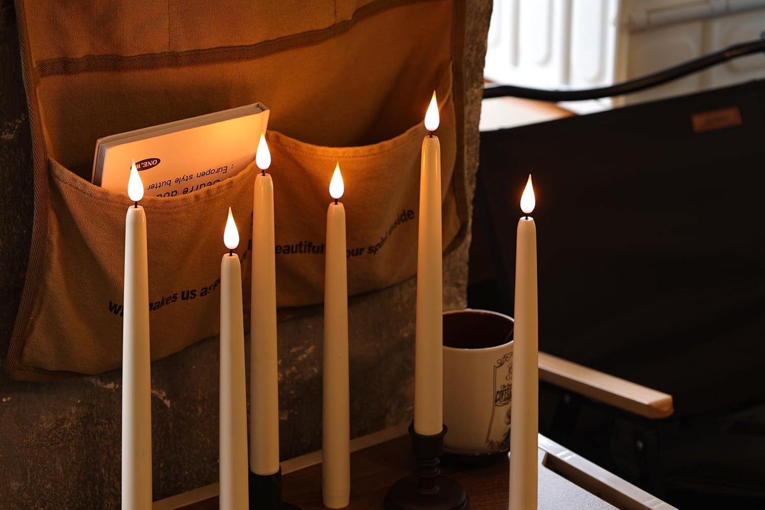 JUNCHI-Fireless Window Candle, Cone Battery Powered LED Timed Warm 3D ...
