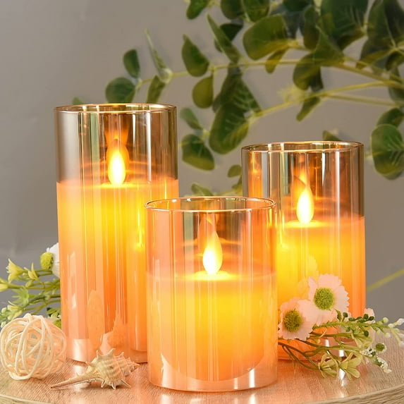JUNCHI-Flameless Candles 4" 5" 6" Set of 3 Outdoor Indoor Fake Pillars ...