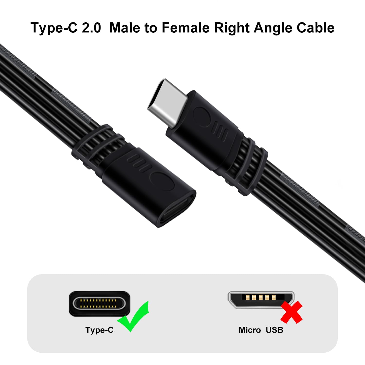 JUNCHI-Flat USB C Extension Cable USB C Male to Female Extension Cable ...