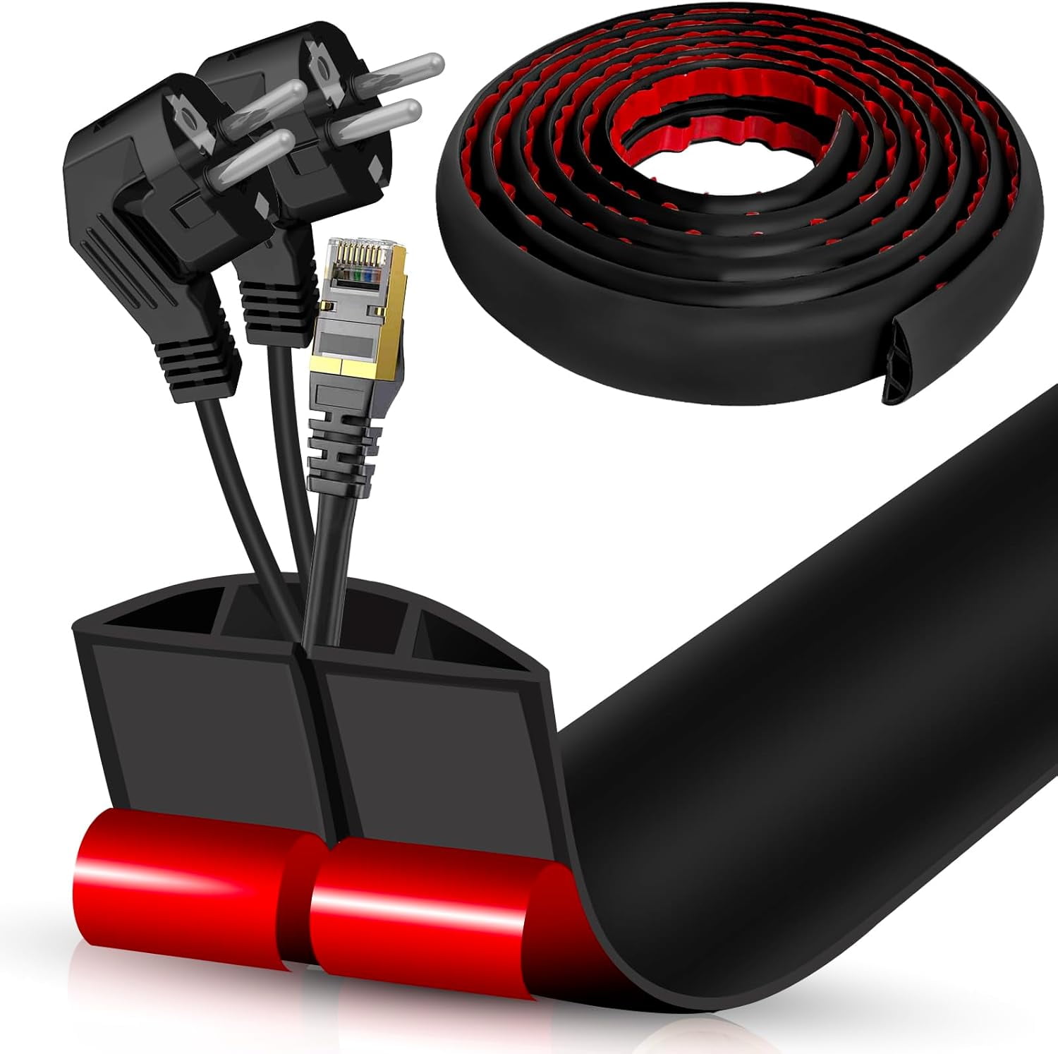 JUNCHI-Floor Cord Cover Cavity 0.8"x0.37" Self Adhesive Cord Hider, 10FT Low Profile Cable ...