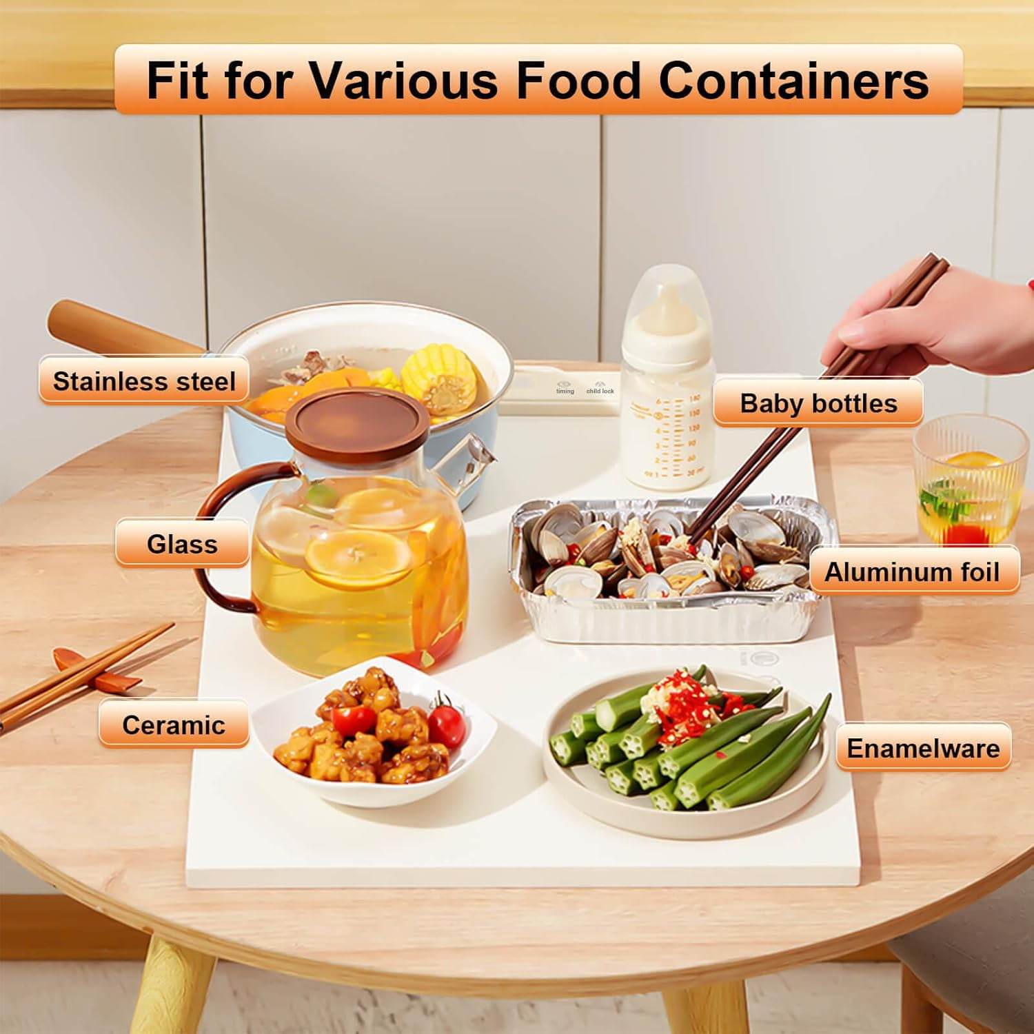 JUNCHI-Food Warming Mat,Full Surface Heat Electric Warming Tray,5 Temp ...