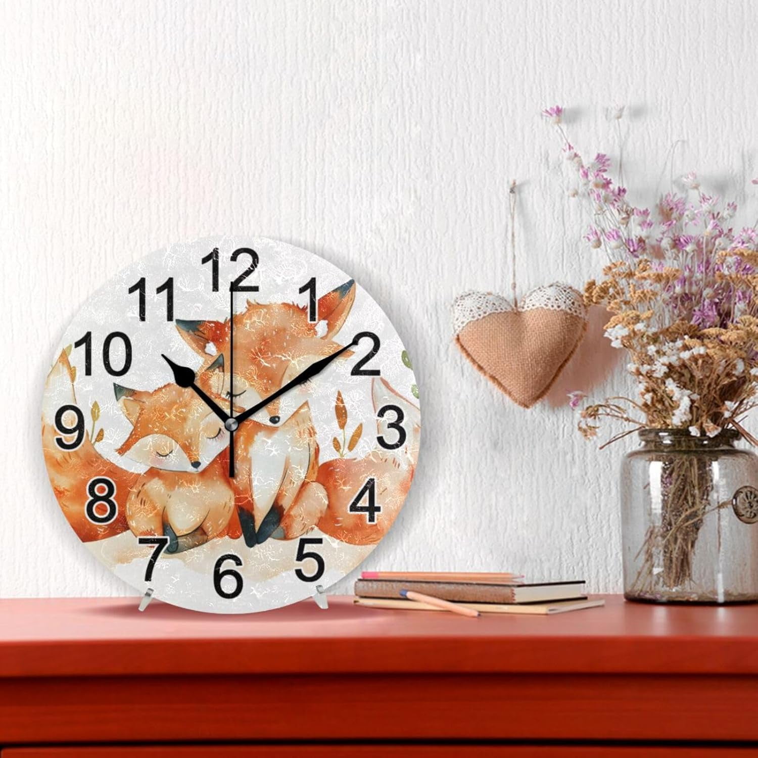 JUNCHI-Fox Wall Clock Non Ticking Silent Kitchen Clock Large Decorative ...