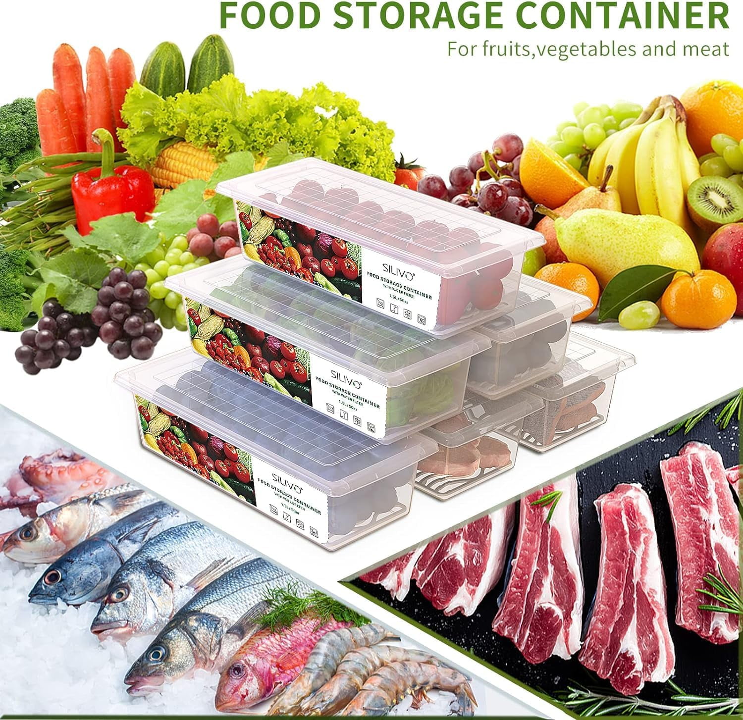 JUNCHI-Fruit Storage Containers for Fridge (3 Pack) - 1.5L Produce ...