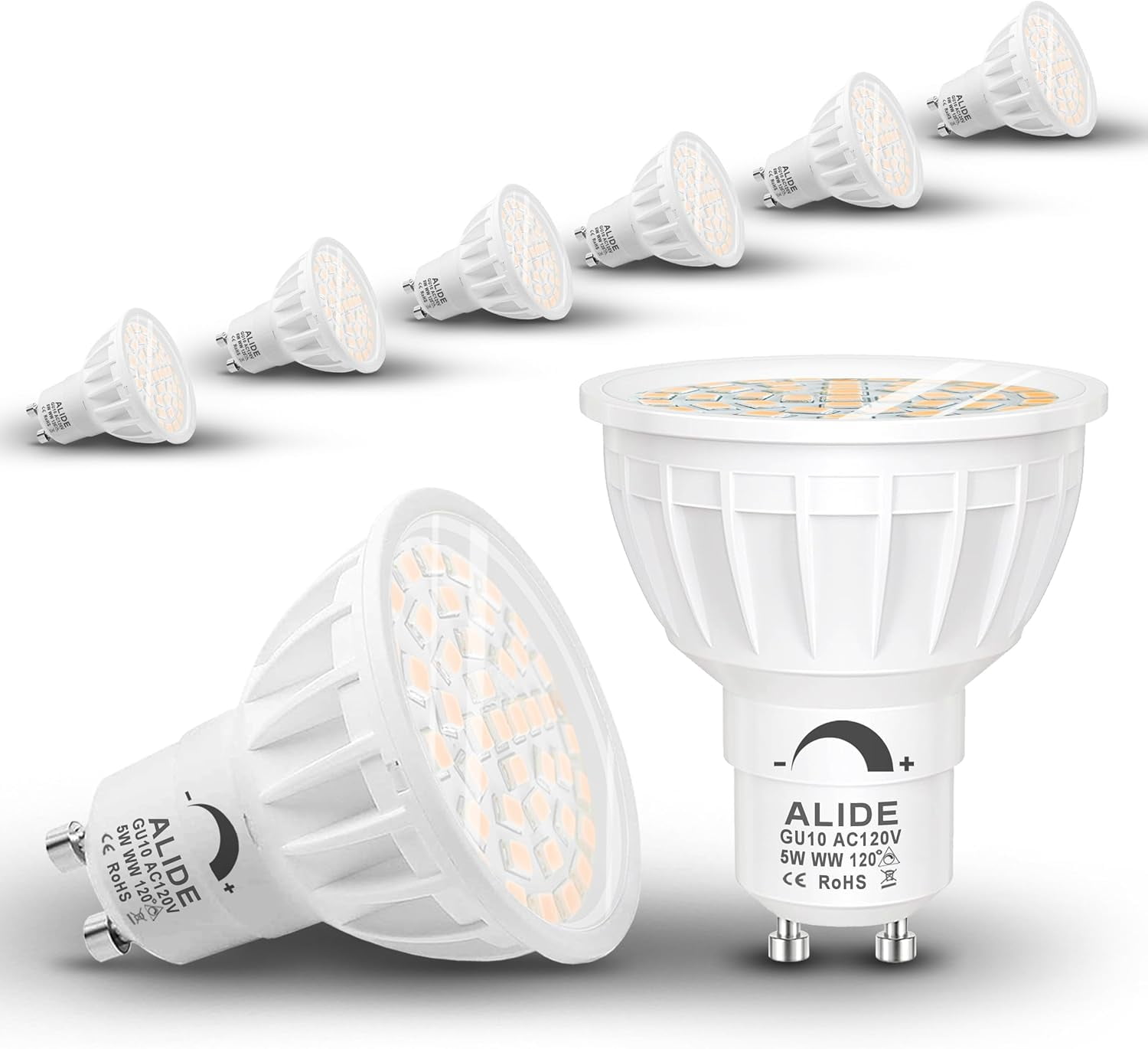 JUNCHI-GU10 Dimmable 5W LED Bulbs, Replace 50W Halogen, 2700K Warm ...