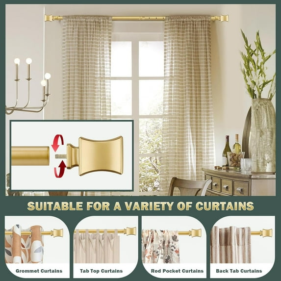 JUNCHI-Gold Decorative Curtain Rods for Windows 30 to 51 Inches, 1 Inch ...