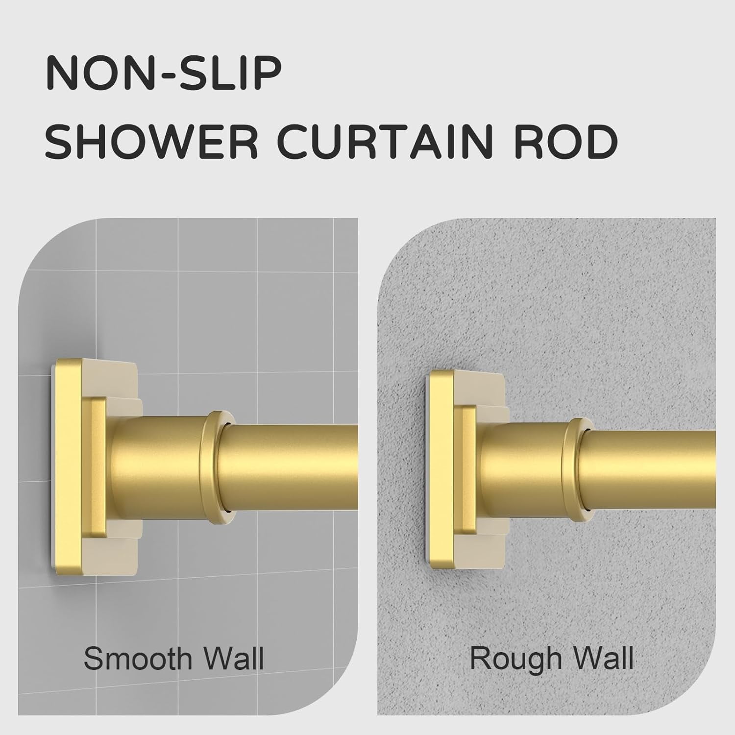 JUNCHI-Gold Shower Curtain Rod 35-66 Inches Non-Slip Shower Rod Tension ...