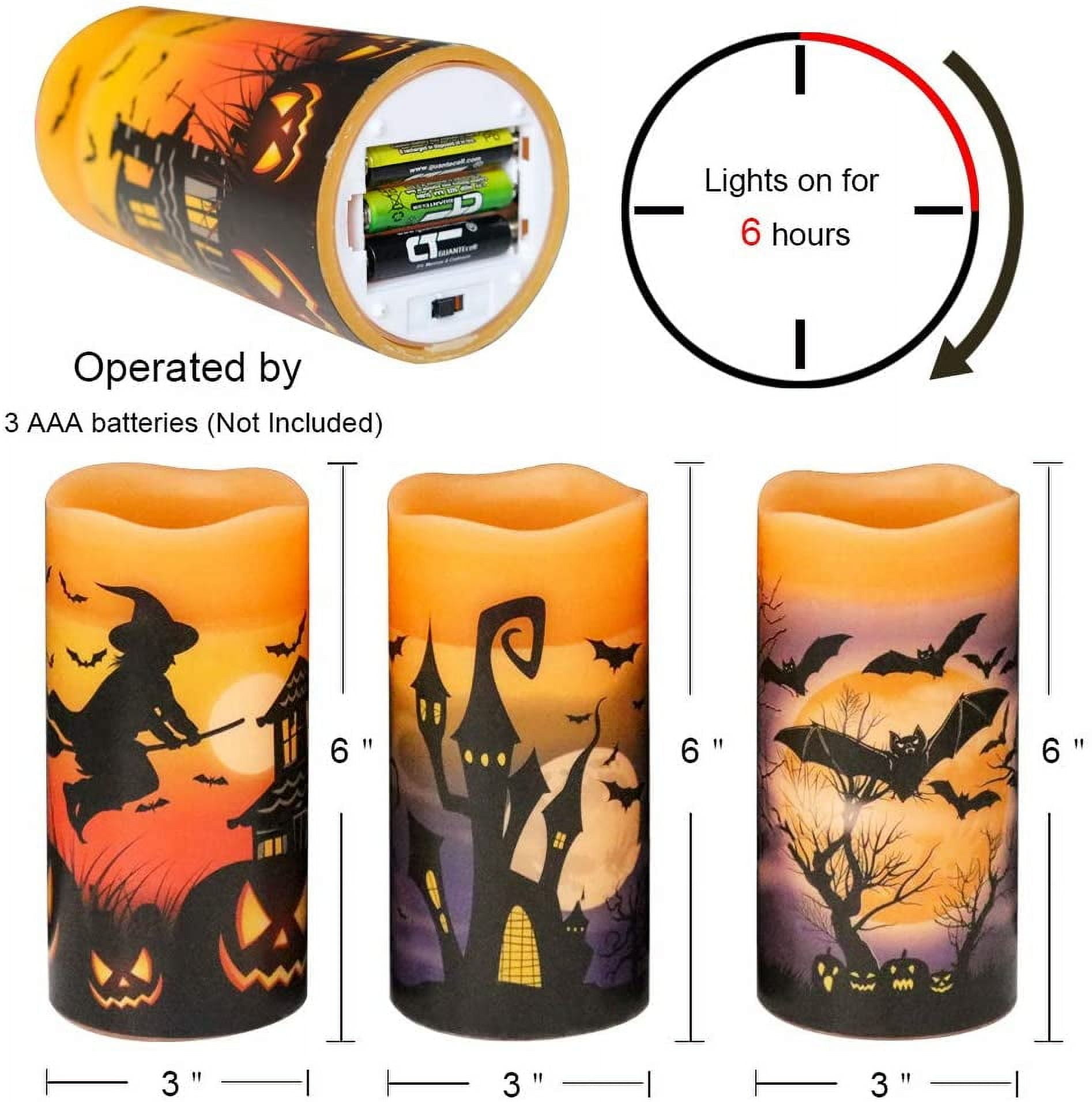 JUNCHI-Halloween Flameless Flickering Candles with 6hrs Timer, Battery ...