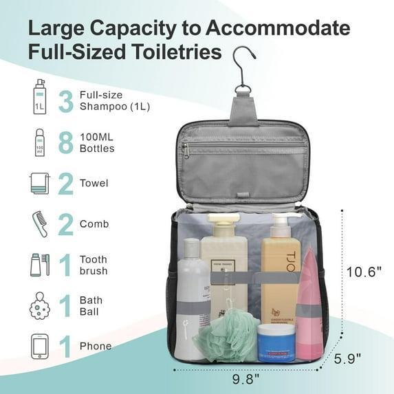 JUNCHI-Hanging Shower Caddy Portable with Clear Makeup Bag - College ...