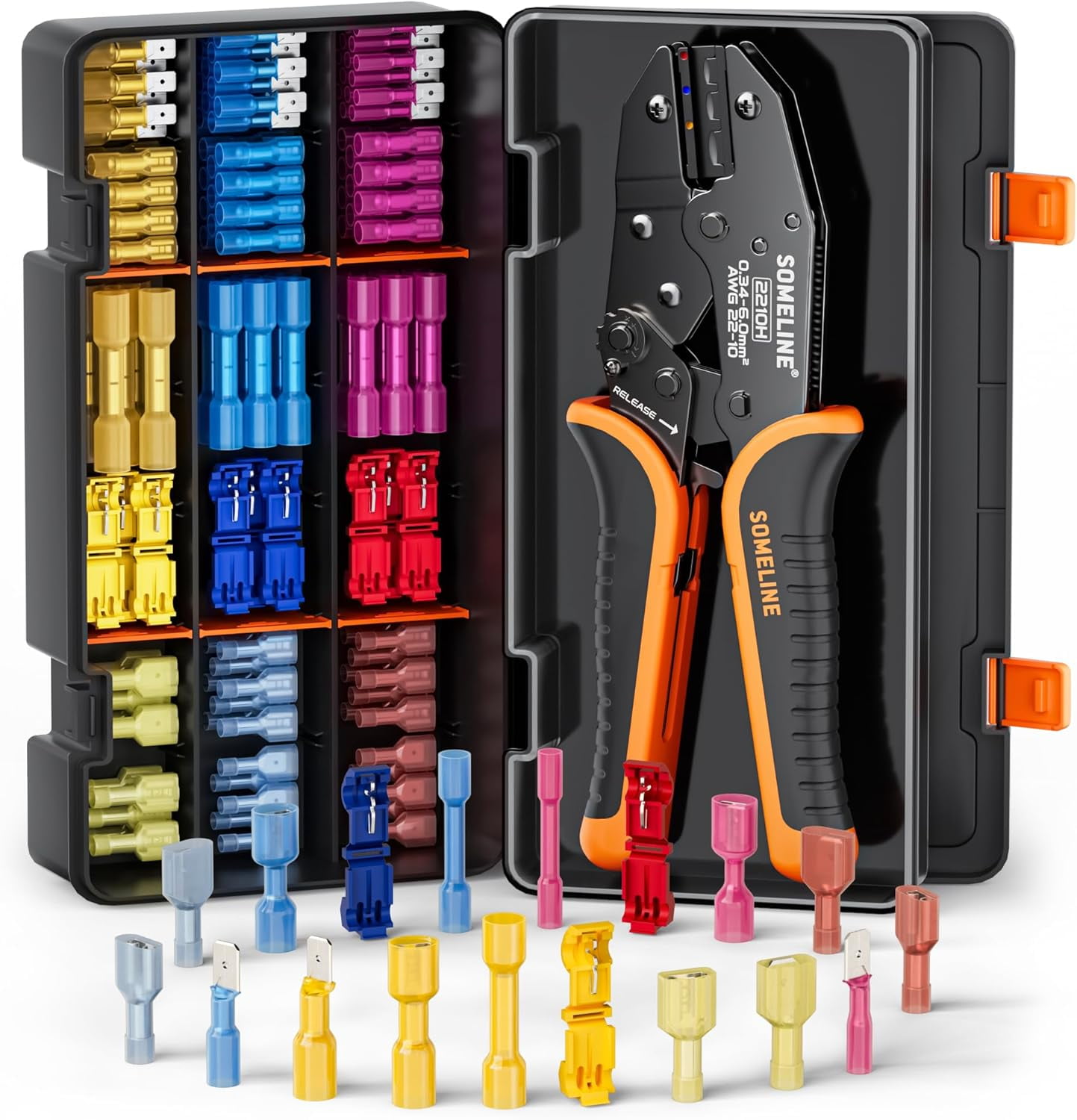 JUNCHI-Heat Shrink Connector Crimp Tool Kit, 22-10 AWG Ratchet Crimping ...