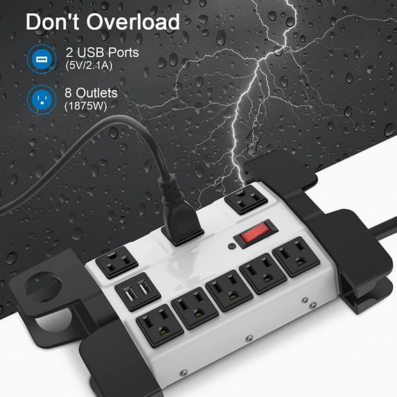 JUNCHI-Heavy Duty Power Strip with USB, Workshop 8 Outlet Surge ...
