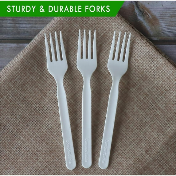 JUNCHI-Heavy-duty Compostable Forks, BPI Certified 100 Count Large ...