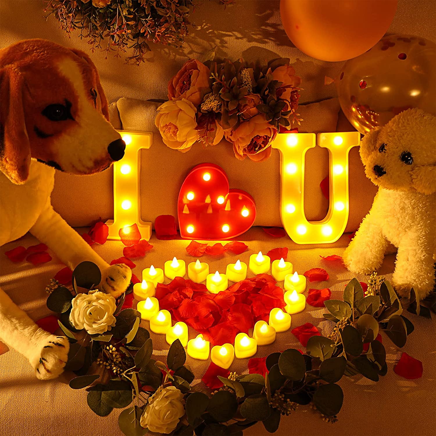 JUNCHI-I Love You Light up Letters Sign Rose Petals for Romantic Night ...