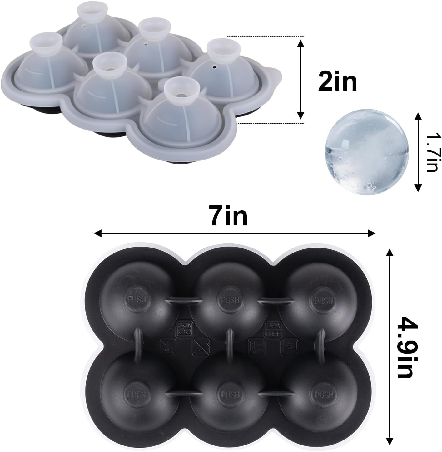 JUNCHI-Ice Ball Mold, 2 Pack Silicone Ice Trays With Individual Cover ...