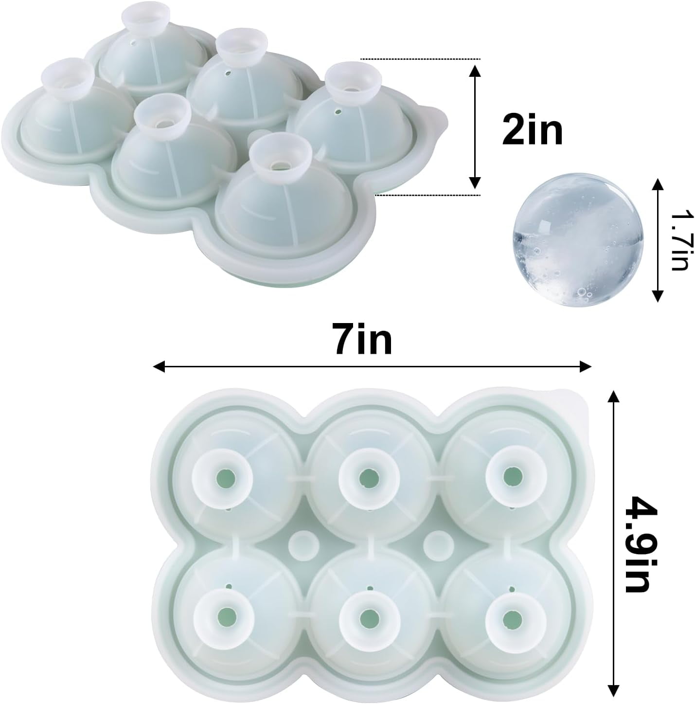 JUNCHI-Ice Ball Mold, 2 Pack Silicone Ice Trays With Individual Cover ...