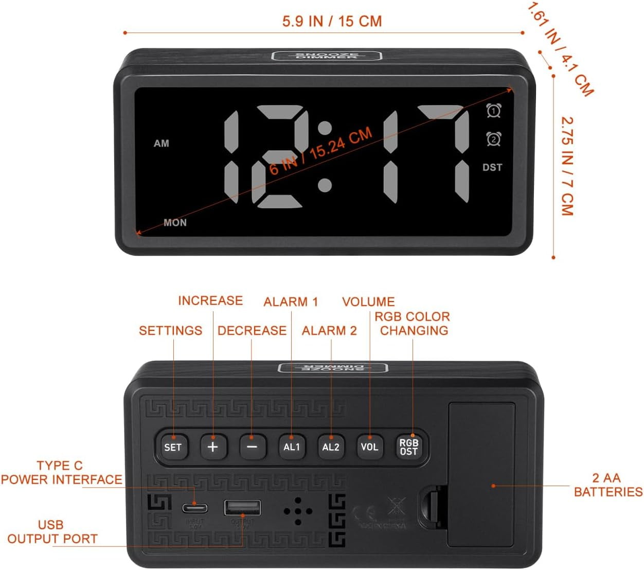 JUNCHI-Led Wood Digital Alarm Clock with RGB Color Changing DST Manual ...