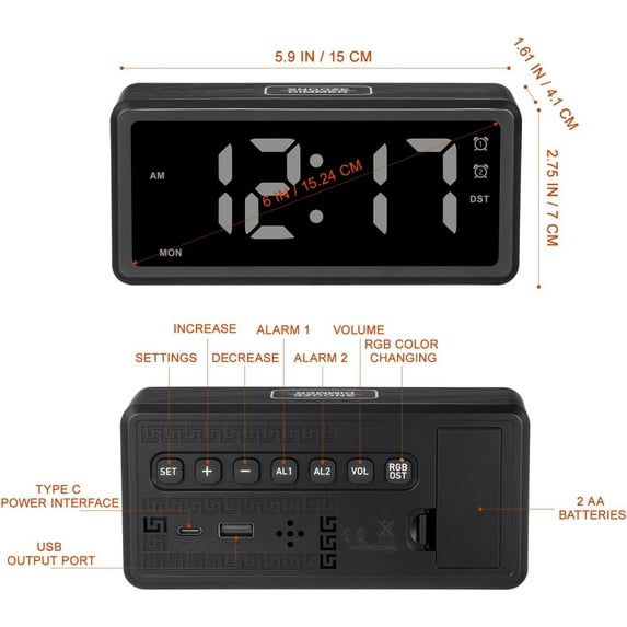 JUNCHI-Led Wood Digital Alarm Clock with RGB Color Changing DST Manual ...