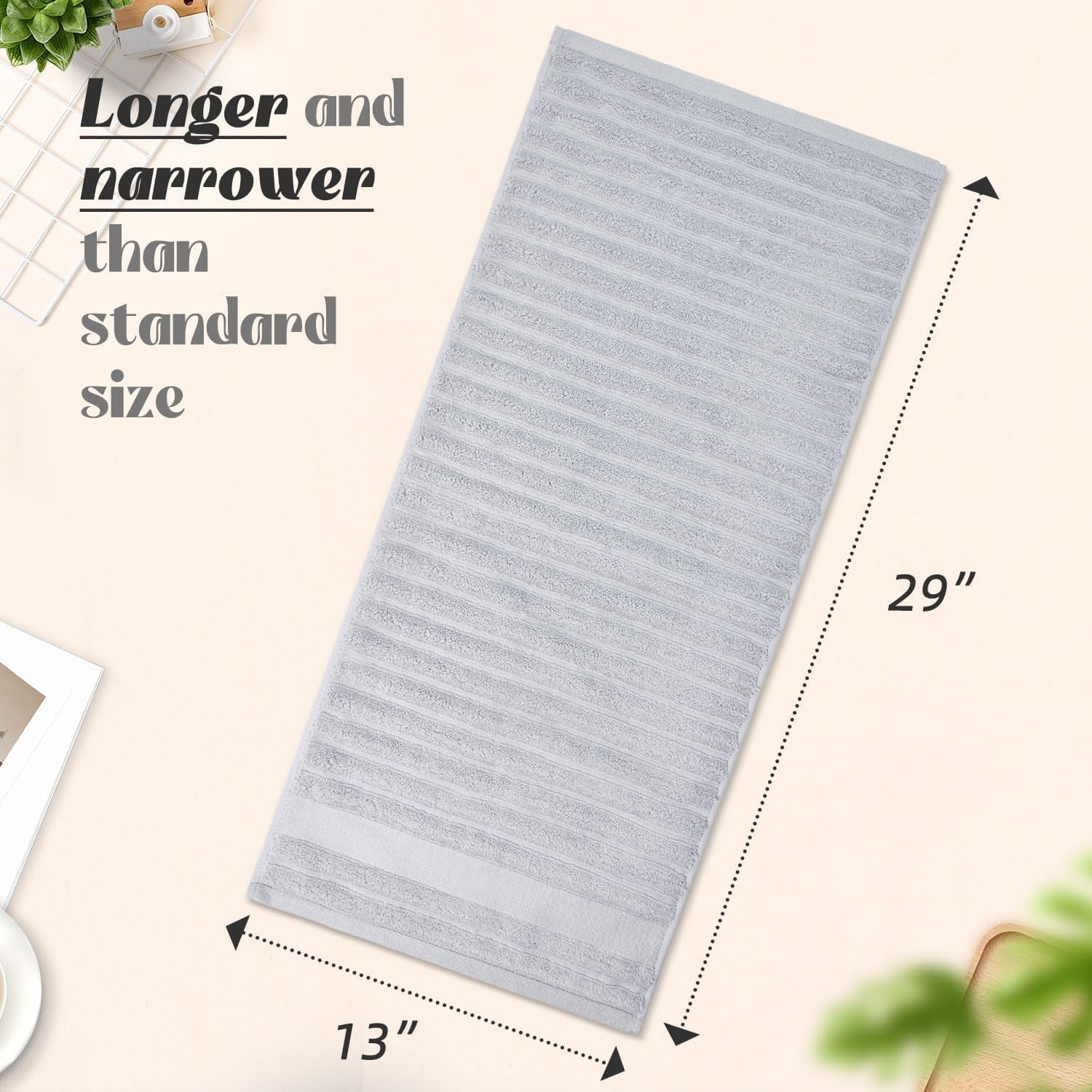 JUNCHI-Light Grey Face Towels Set of 2 Ribbed - 480 GSM Cotton Ultra ...