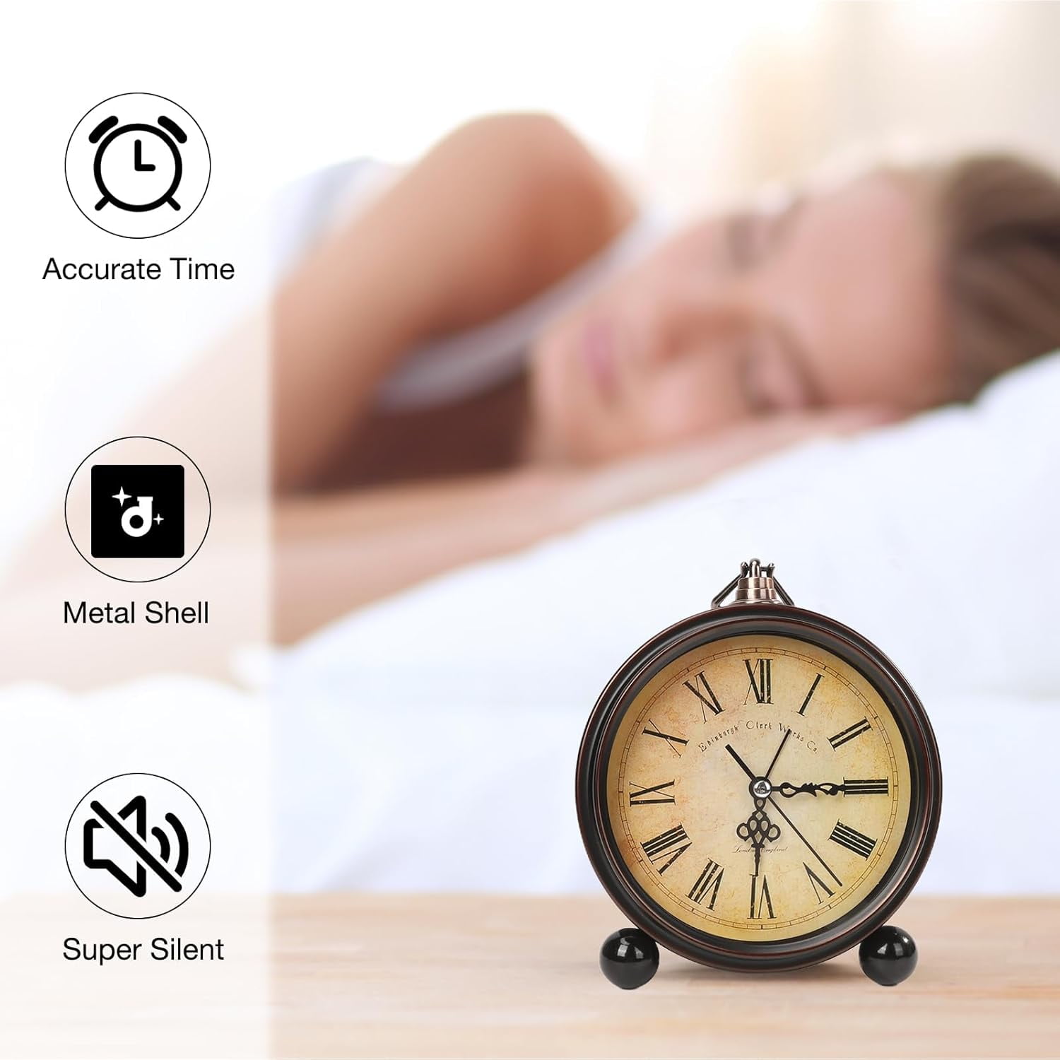 JUNCHI-Loud Alarm for Deep Sleepers Desk Vintage Alarm Clock 5.25 inch ...