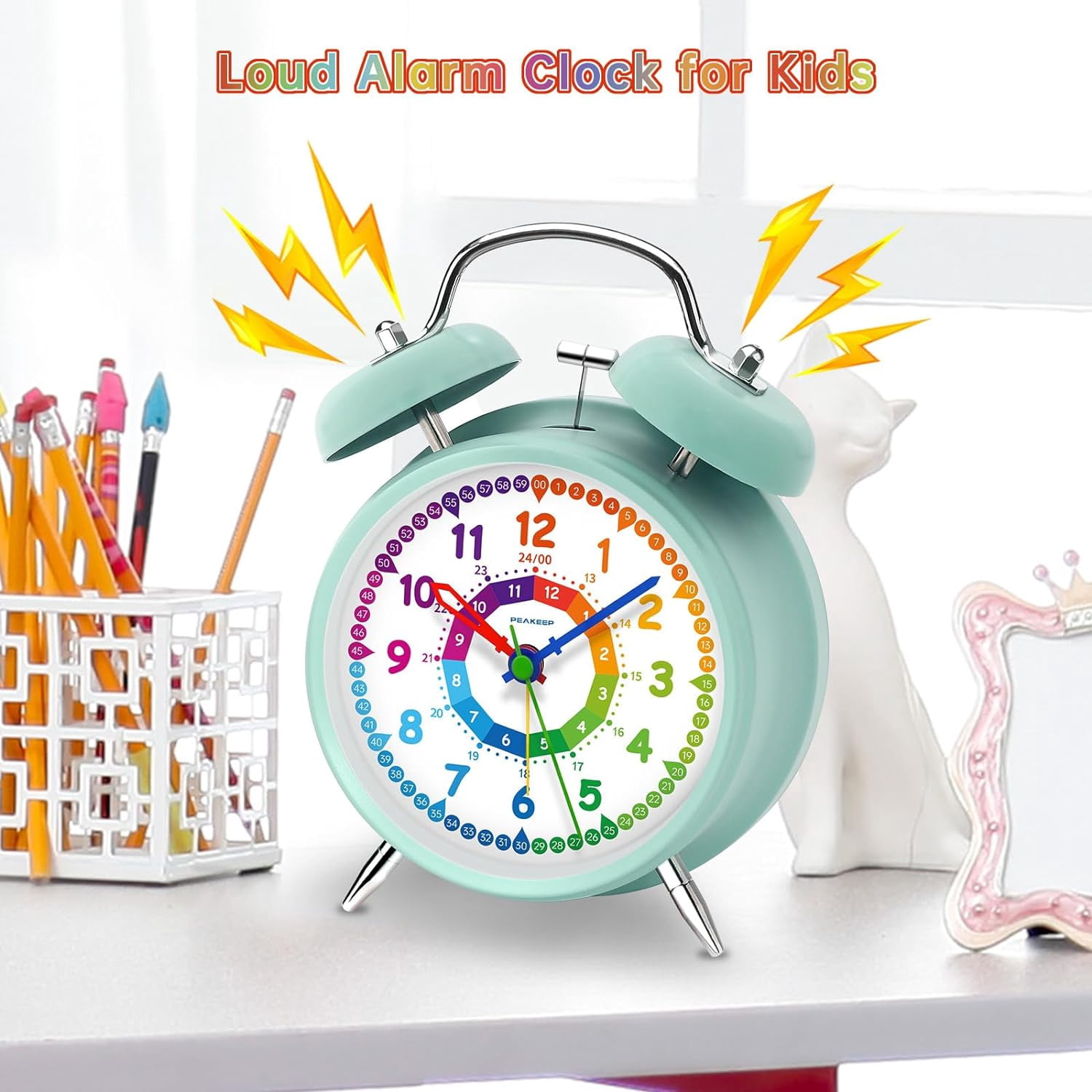 JUNCHI-Loud Analog Alarm Clock for Kids Learning Telling Time Teaching ...