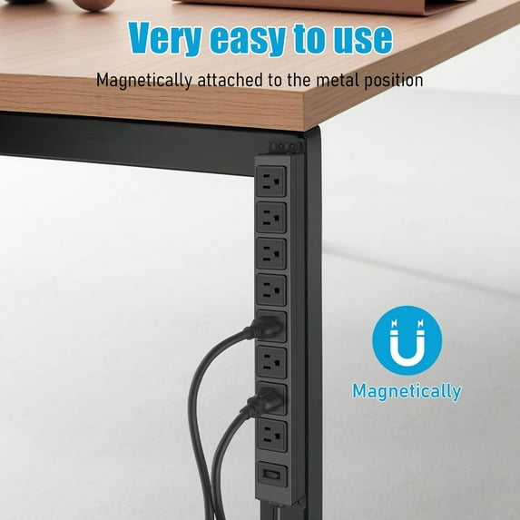 JUNCHI-Magnetic Mount Power Strip, 8 Outlet Mountable Socket, Metal ...