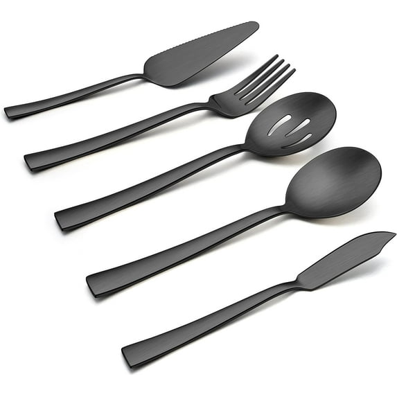 JUNCHI-Matte Black Serving Utensil Set of 5, Metal Catering Set ...