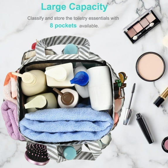 JUNCHI-Mesh Shower Caddy Tote, Portable Shower Caddy Bag with 8 Pockets ...